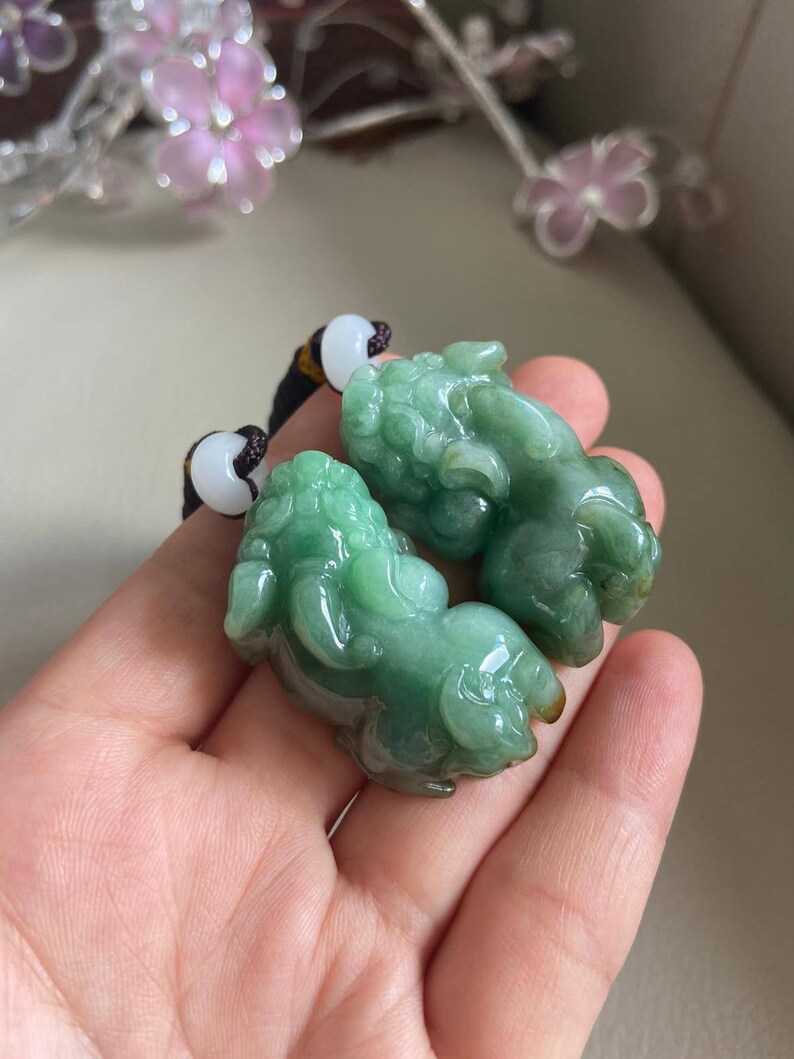 Chinese Pixiu 貔貅 Jadeite Jade Pendants Pair Green Natural - Etsy