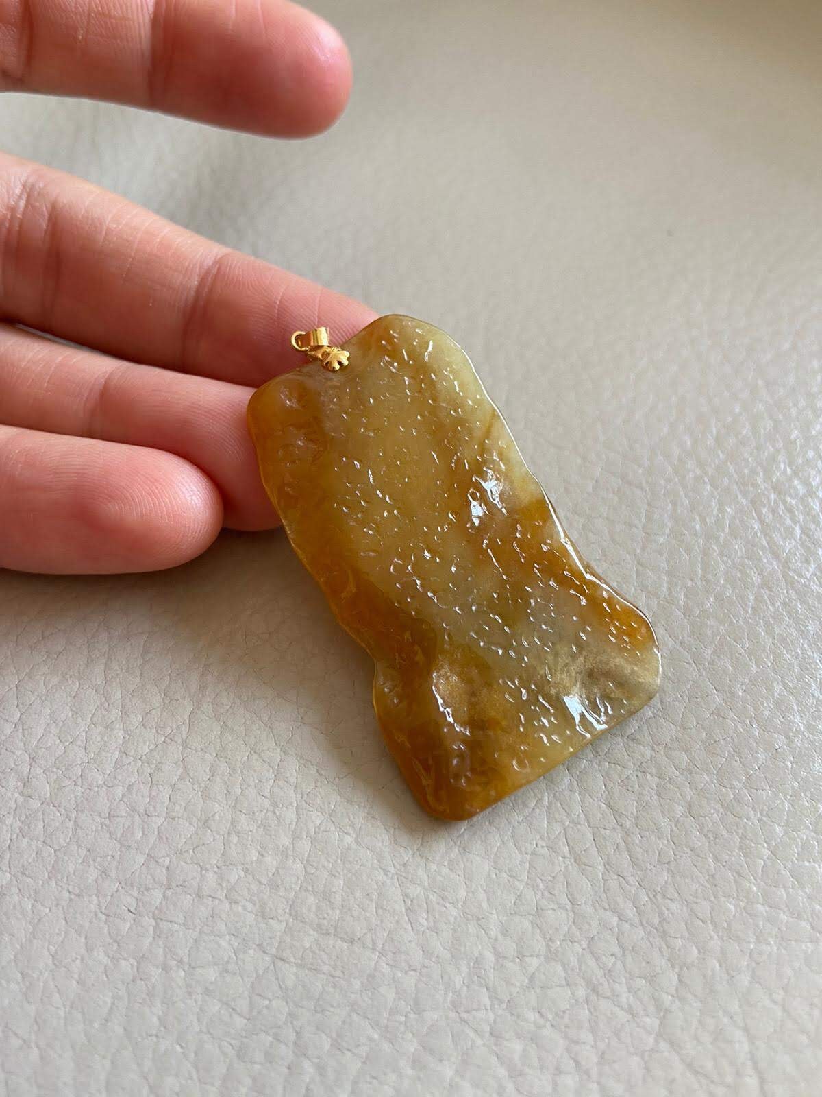 Yellow Brown Raw Stone Jadeite Jade Pendant 18-K Gold Bail | Etsy