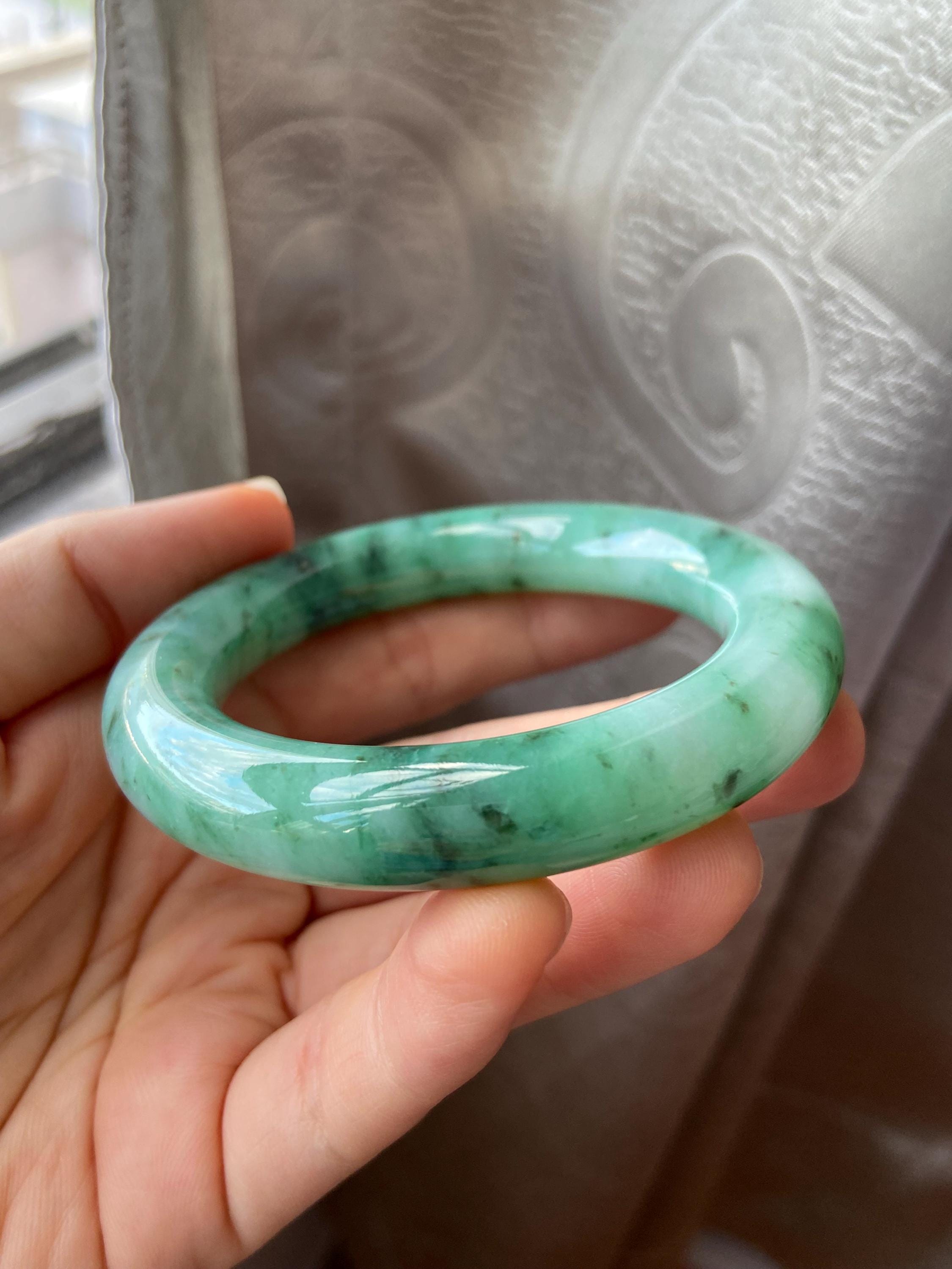 Jade Bangle 54.6mm (2.15"), Round Shape, Light Green, Jadeite Bracelet ...