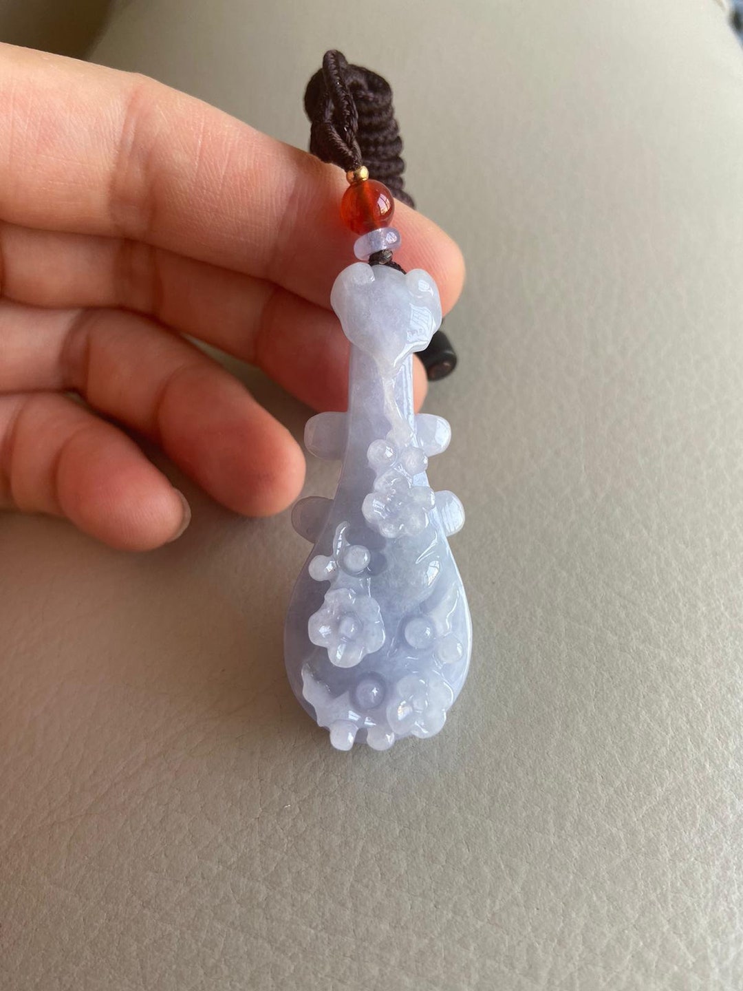 Lute & Flower Jadeite Jade Pendant, Light Lavender, Natural Grade A ...