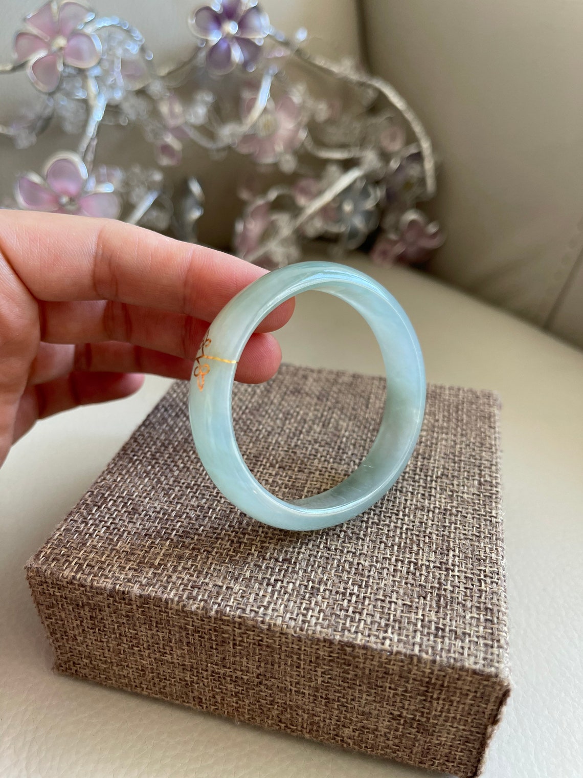 Jade Bangle 50.0mm 1.97 with Real Gold Oval Shape | Etsy