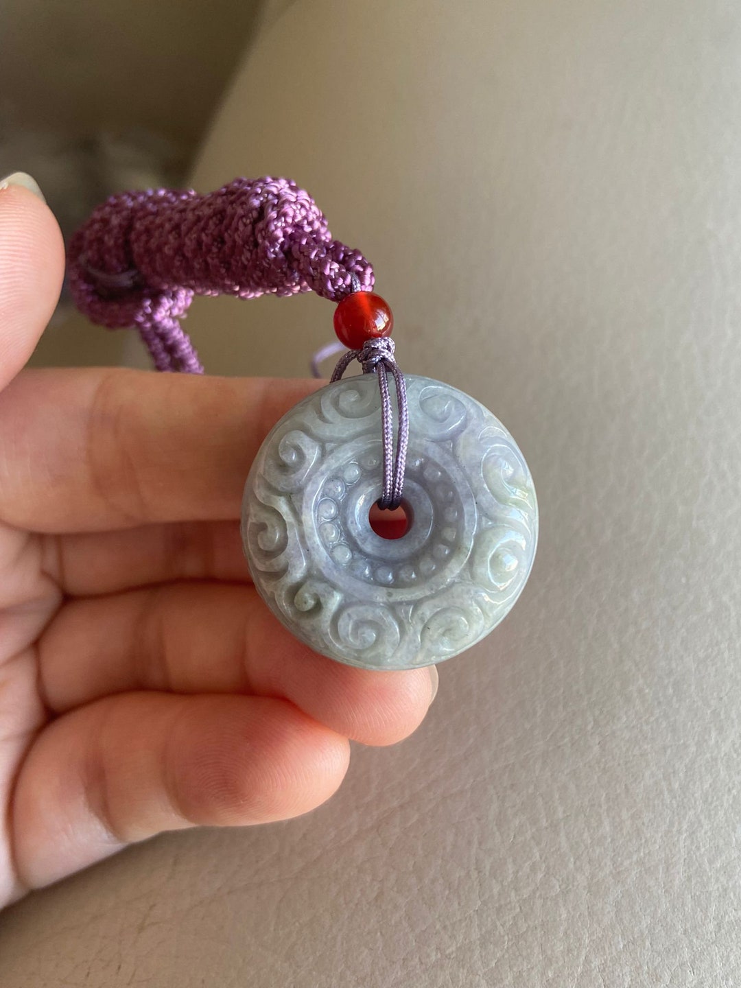 Jadeite Jade Donut Bead Pendant, Light Lavender & Green, Natural Grade ...