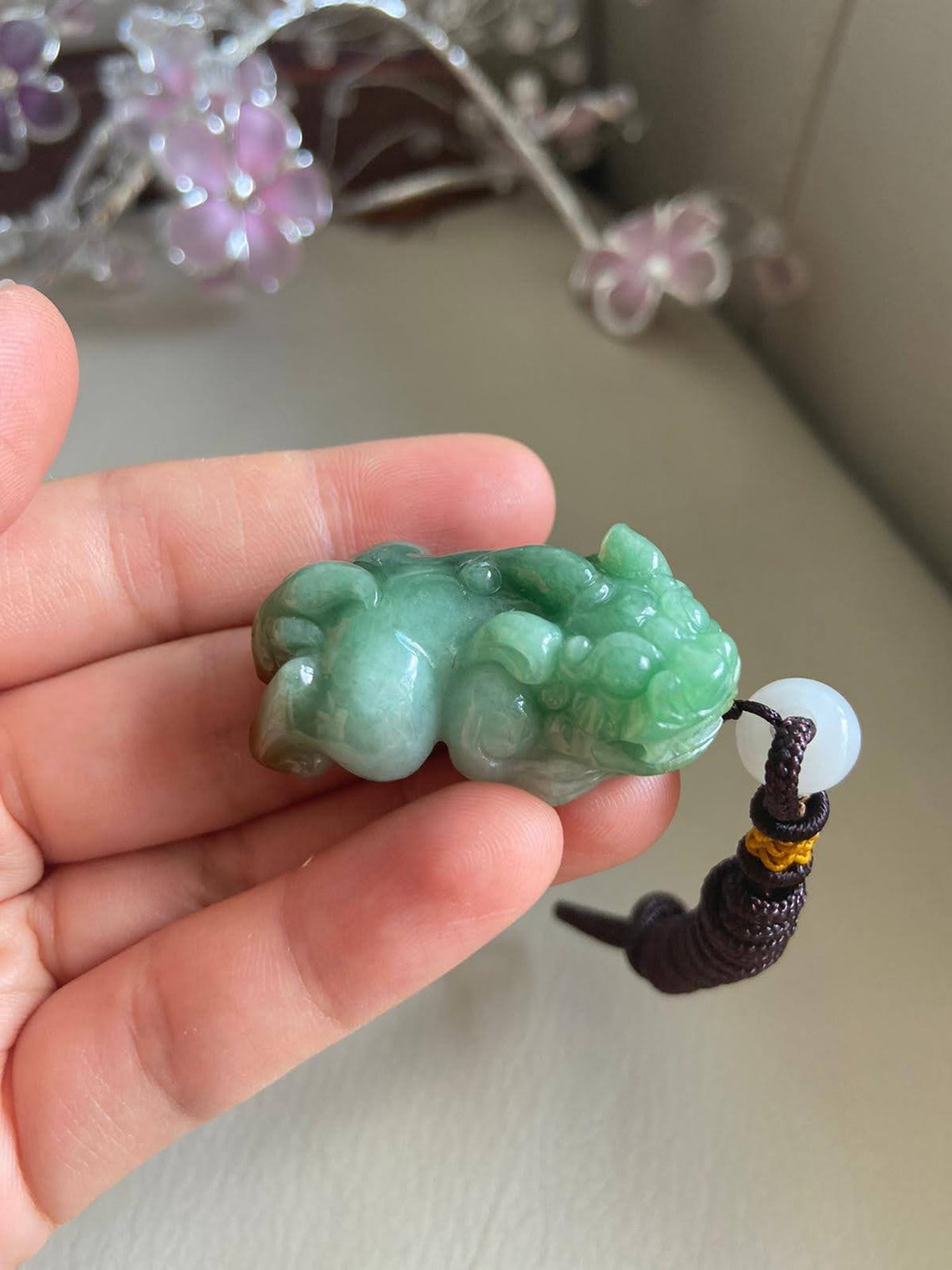 Chinese Pixiu 貔貅 Jadeite Jade Pendants Pair Green Natural | Etsy