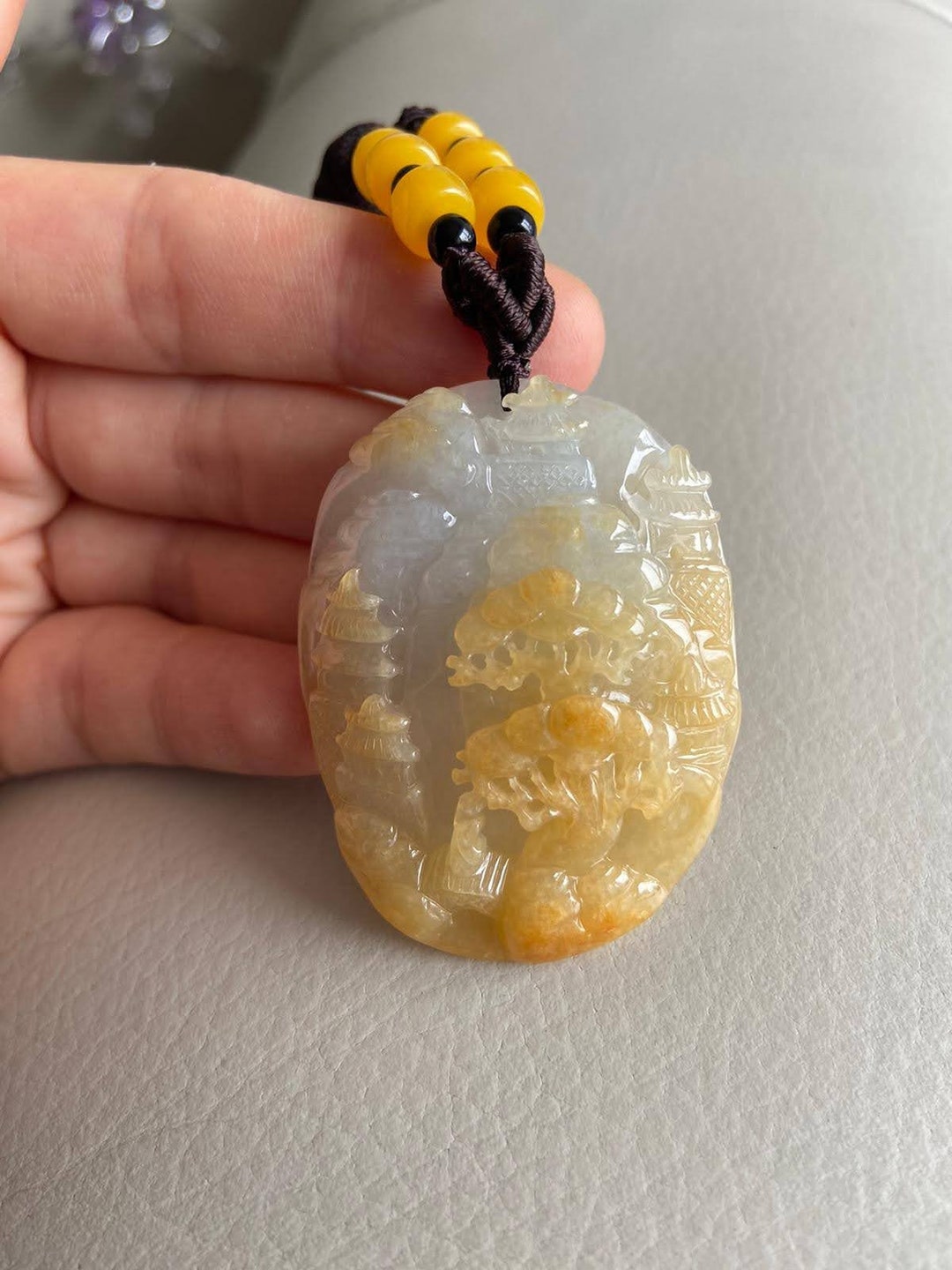Carved Landscape Jadeite Jade Pendant, Chinese Style Scenery, Bridge ...