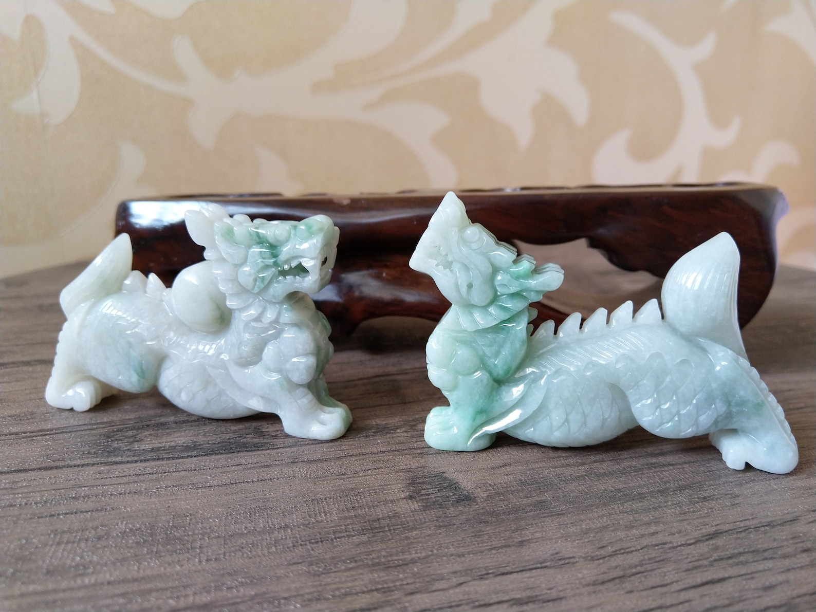 Chinese Qilin Kirin Jadeite Jade Statue With Wooden Base | Etsy