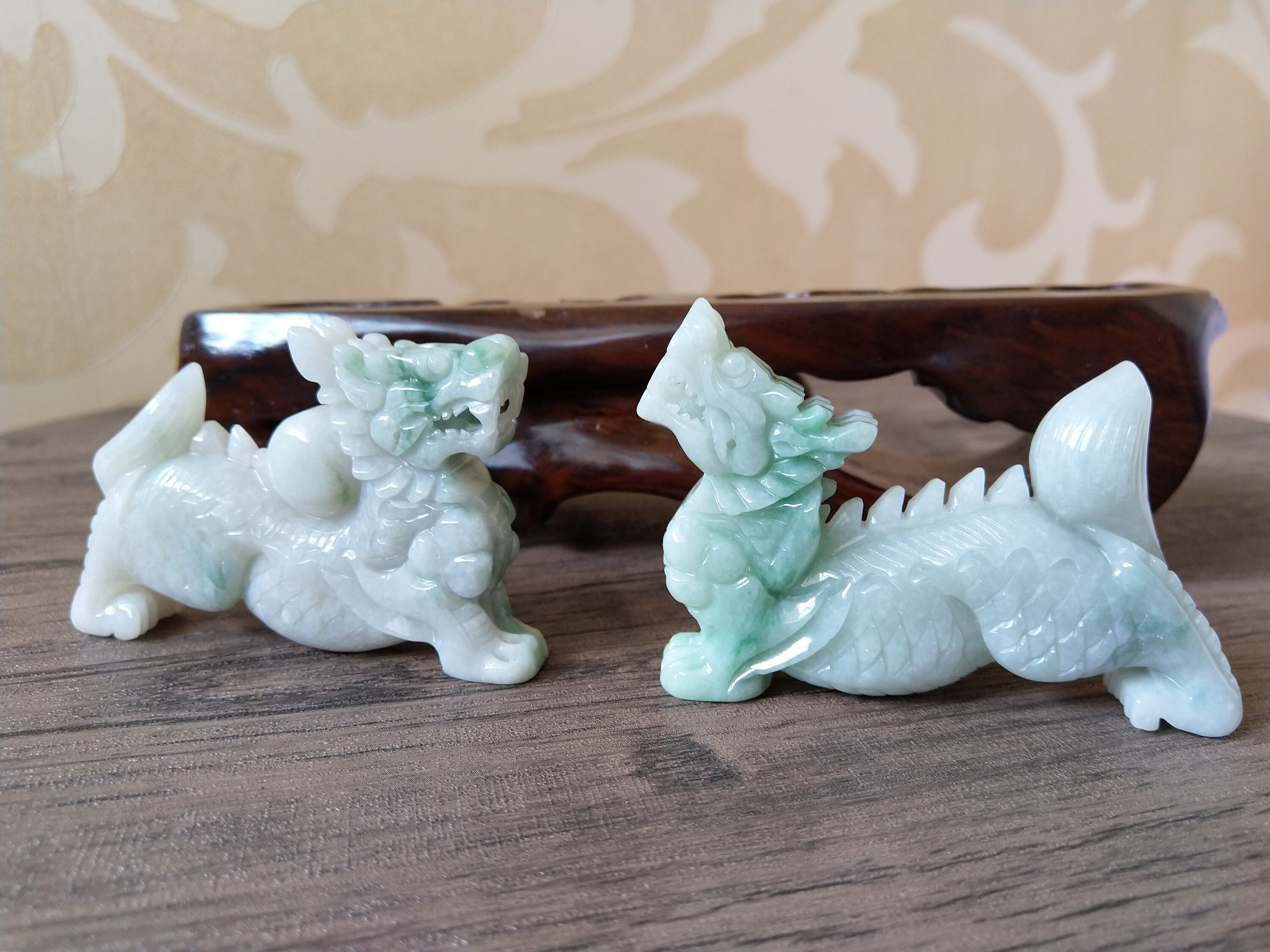 Chinese Qilin Kirin Jadeite Jade Statue With Wooden Base | Etsy