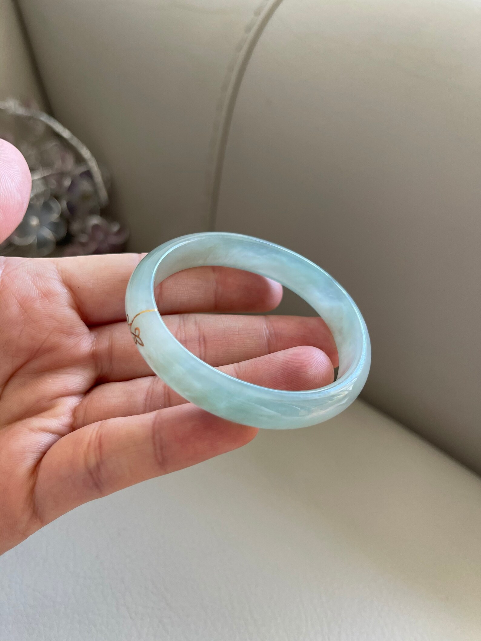 Jade Bangle 50.0mm 1.97 with Real Gold Oval Shape | Etsy