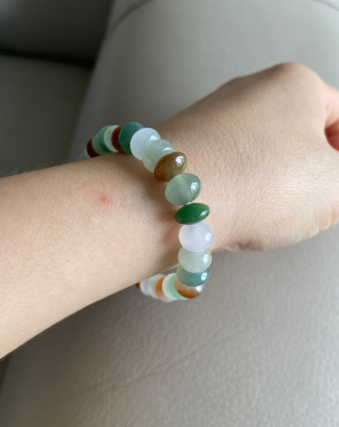 Multi Color Jadeite Jade Bead Bracelet, Light Green Red Yellow Brown ...