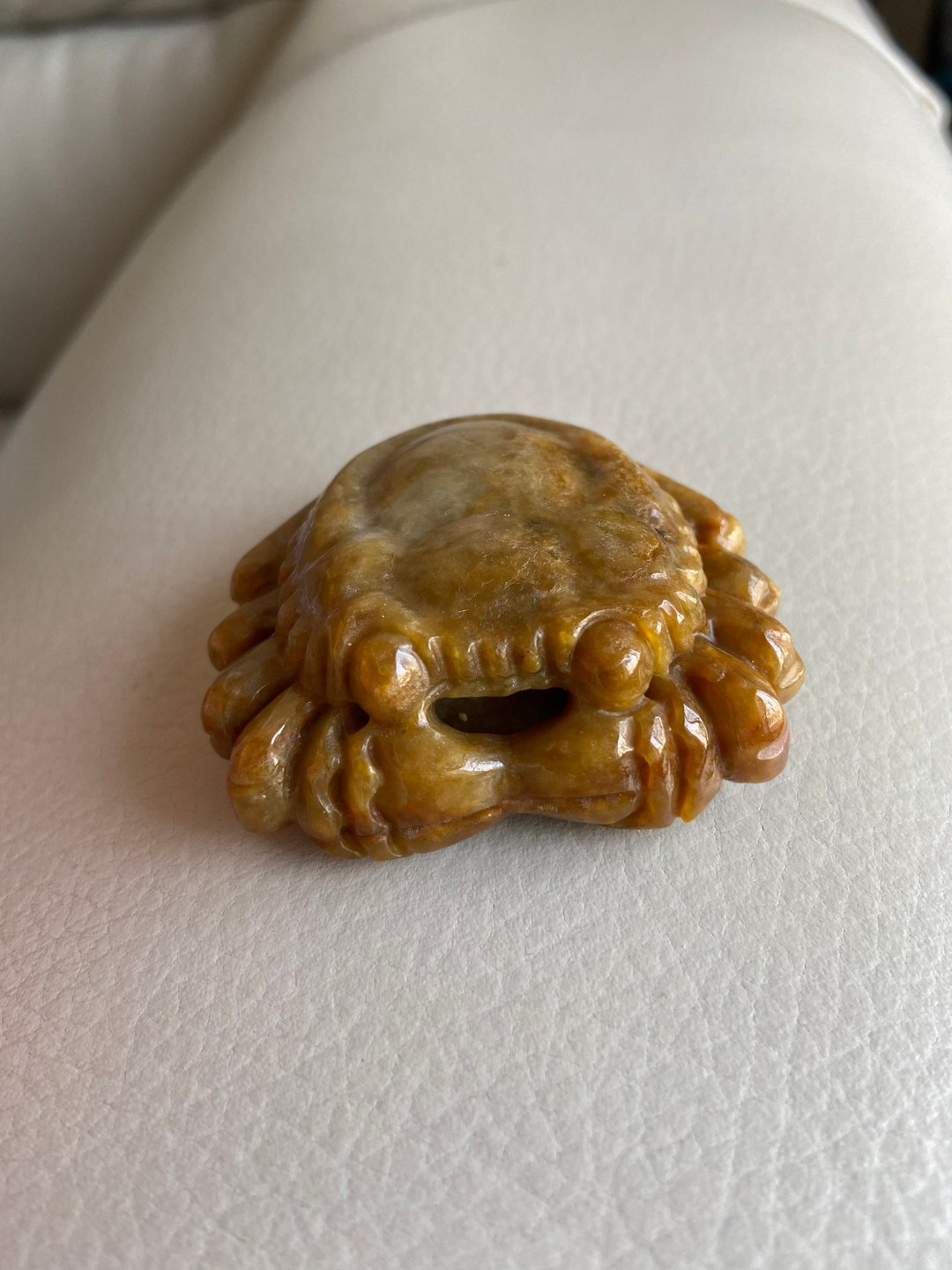 Crab Jadeite Statue Pendant, Yellow and Brown, Carved Natural Grade A ...