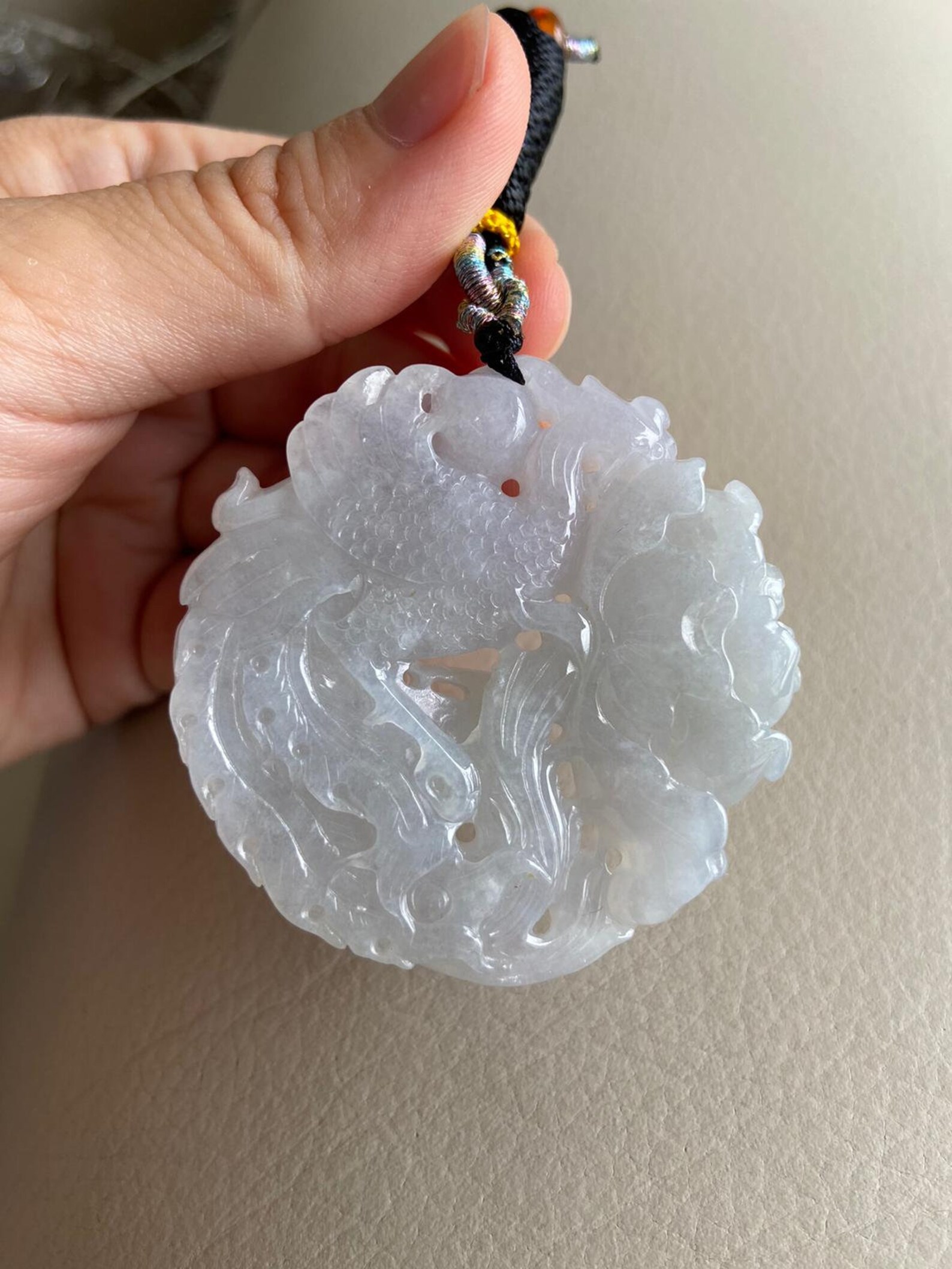 Chinese Phoenix & Flower Jadeite Jade Pendant, Light Green, Natural ...