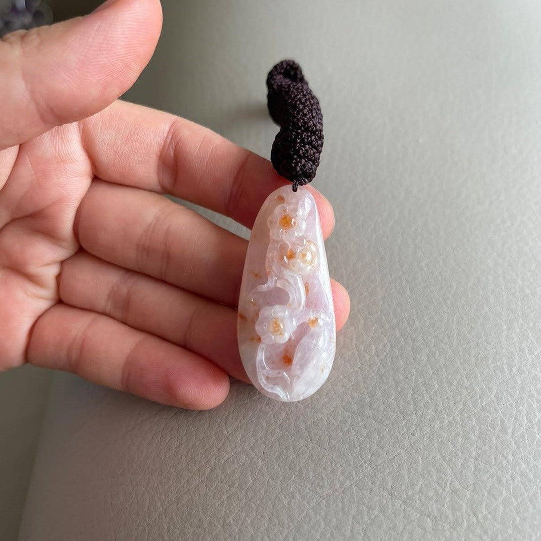 Flower Bird Jadeite Jade Pendant for Necklace, Light Green & Maroon ...