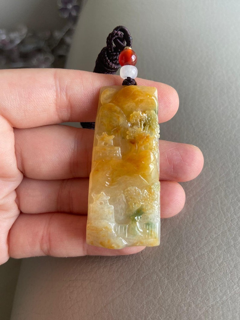 Carved Landscape Jadeite Jade Pendant, Chinese Style Scenery, Bridge ...
