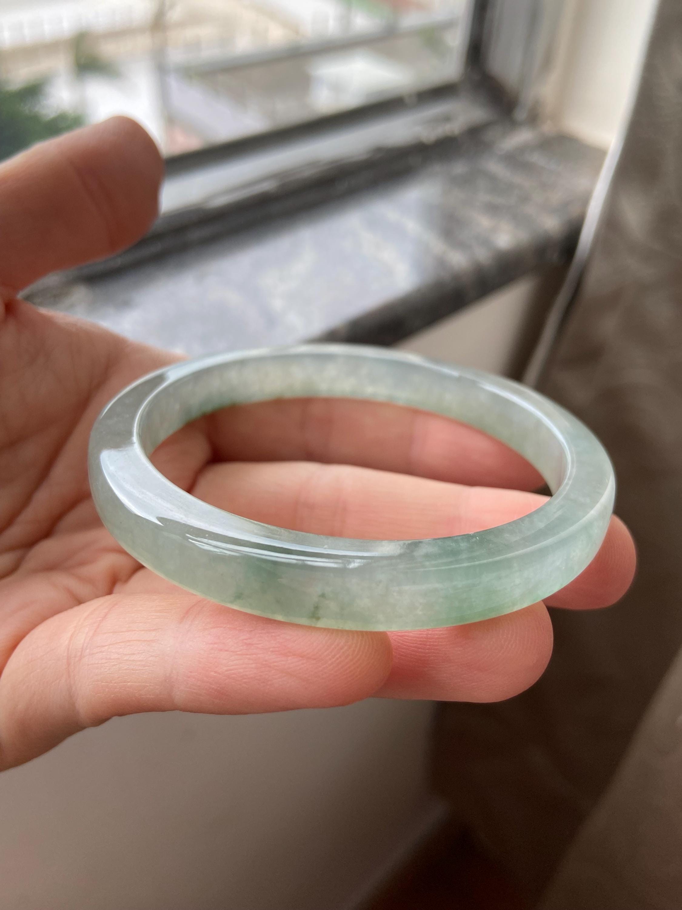 Jade Bangle 58.5mm (2.30"), Round Shape, Icy Translucent Light Green ...