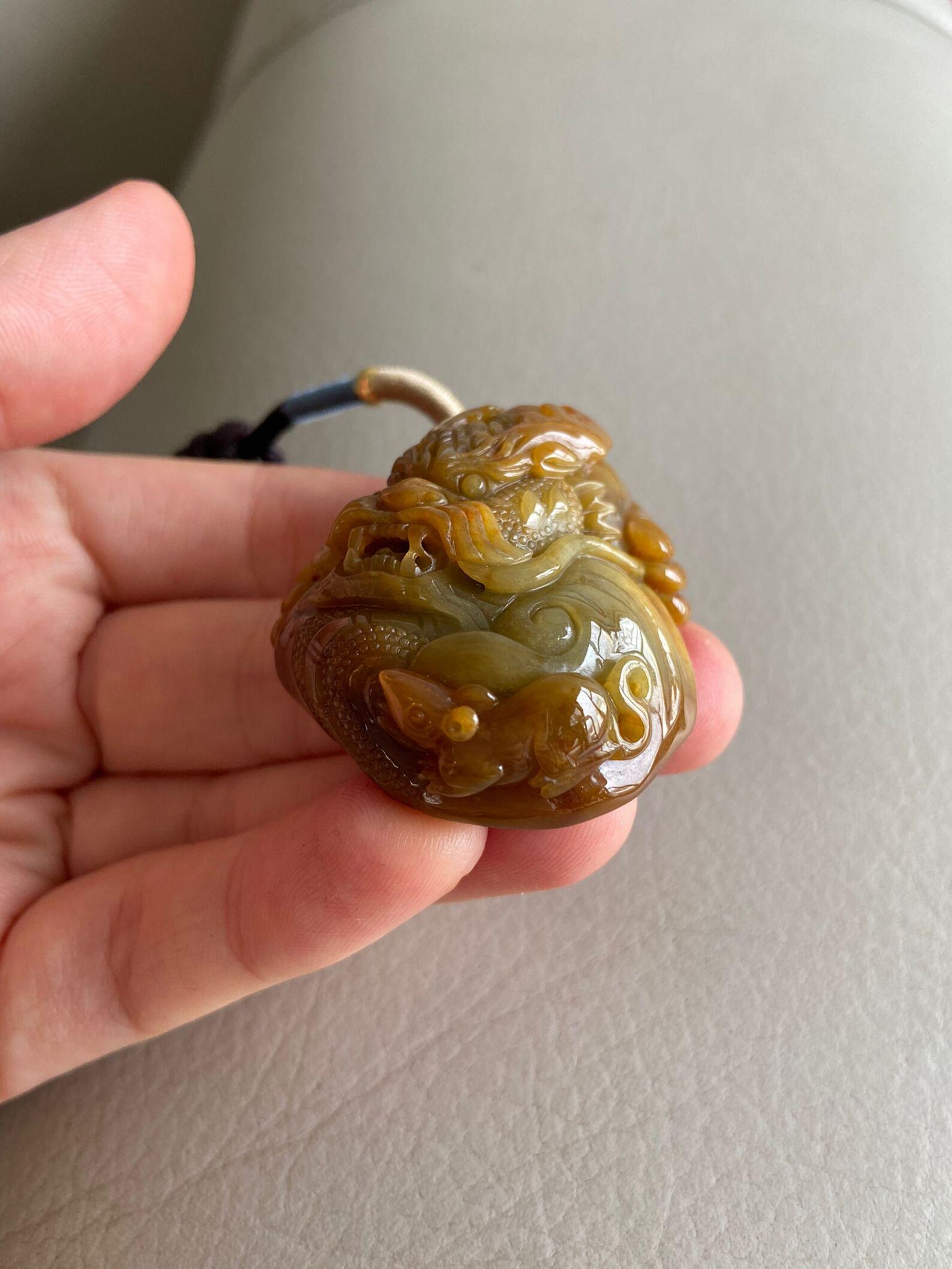 Chinese Dragon Jadeite Jade Pendant, Brownish Yellow & Light Green ...