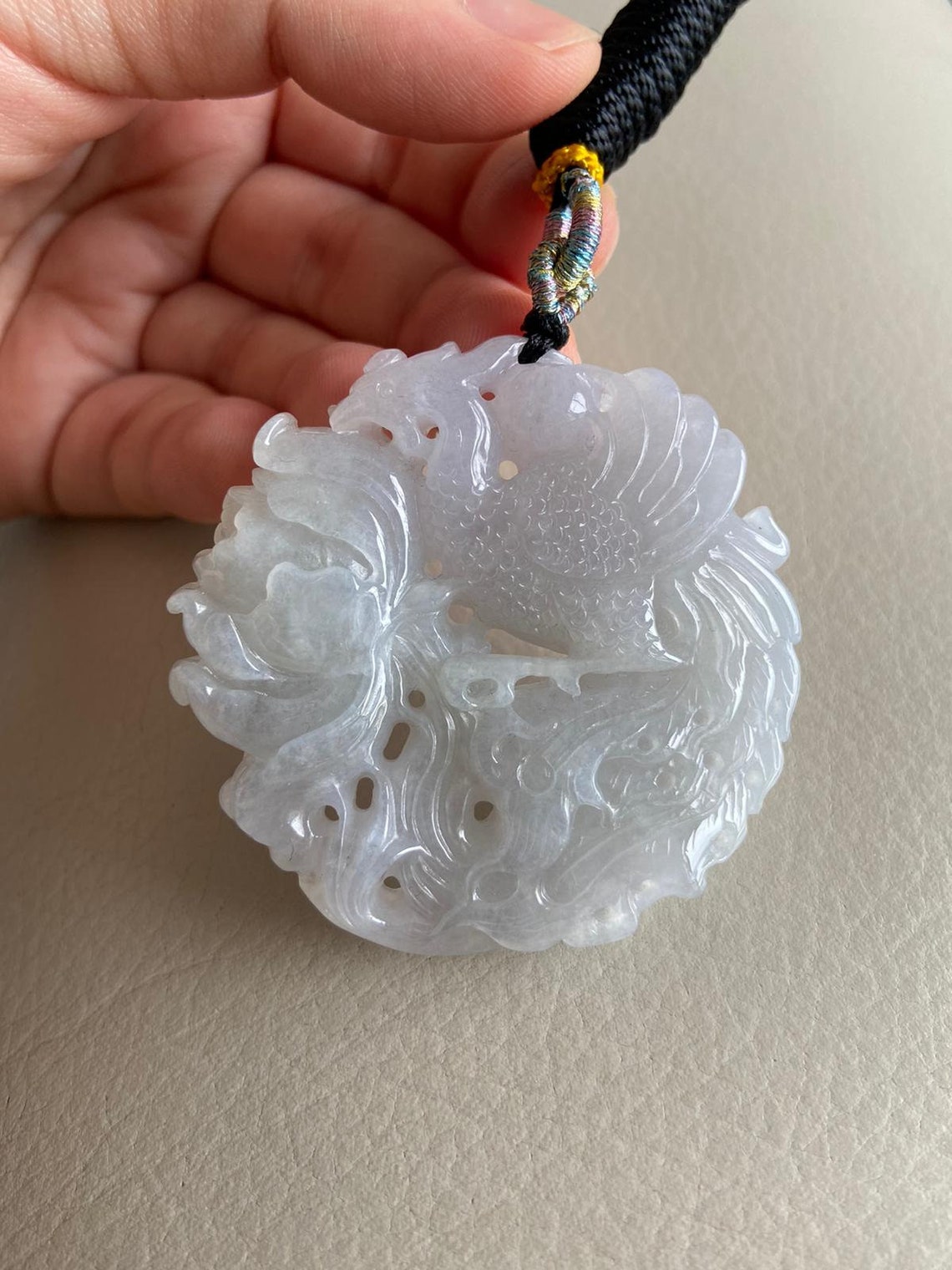 Chinese Phoenix & Flower Jadeite Jade Pendant, Light Green, Natural ...