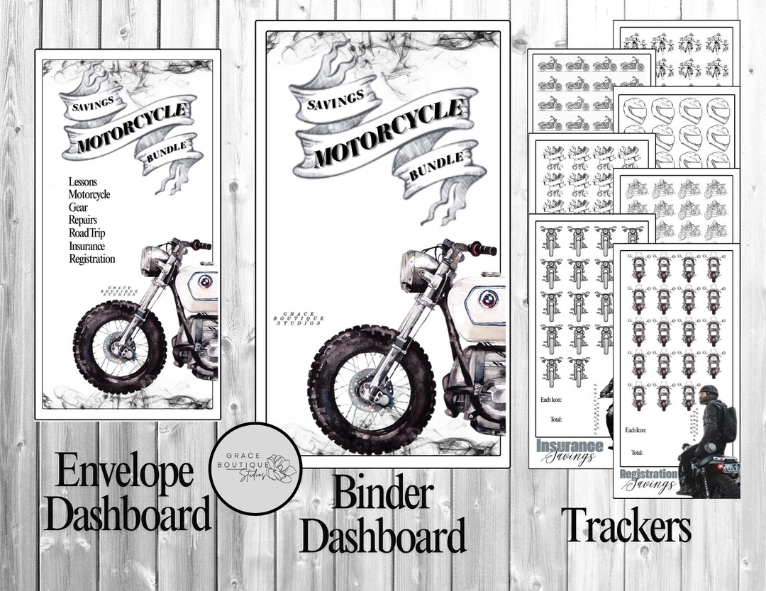 Motorcycle Saving Challenge Bundle Handmade Fits A6 Binder 7 Trackers ...