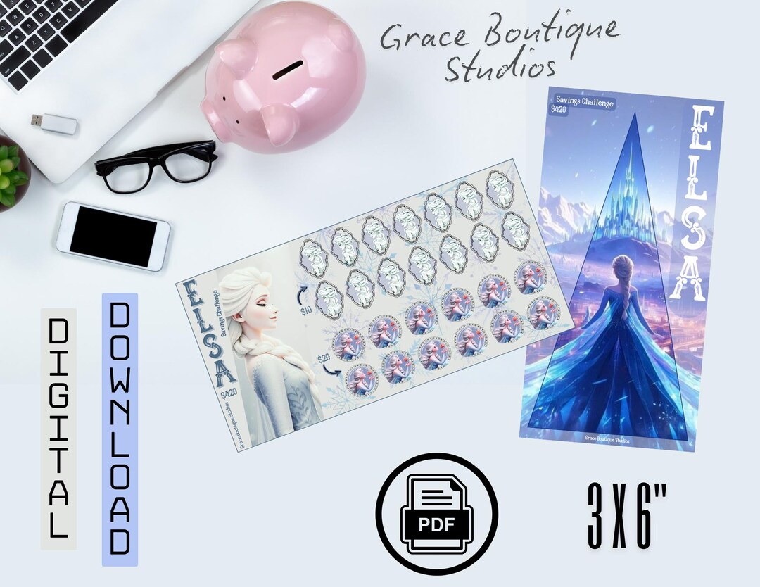 Princess Elsa Digital Download Saving Challenge Bundle 3 X 6 Tracker ...