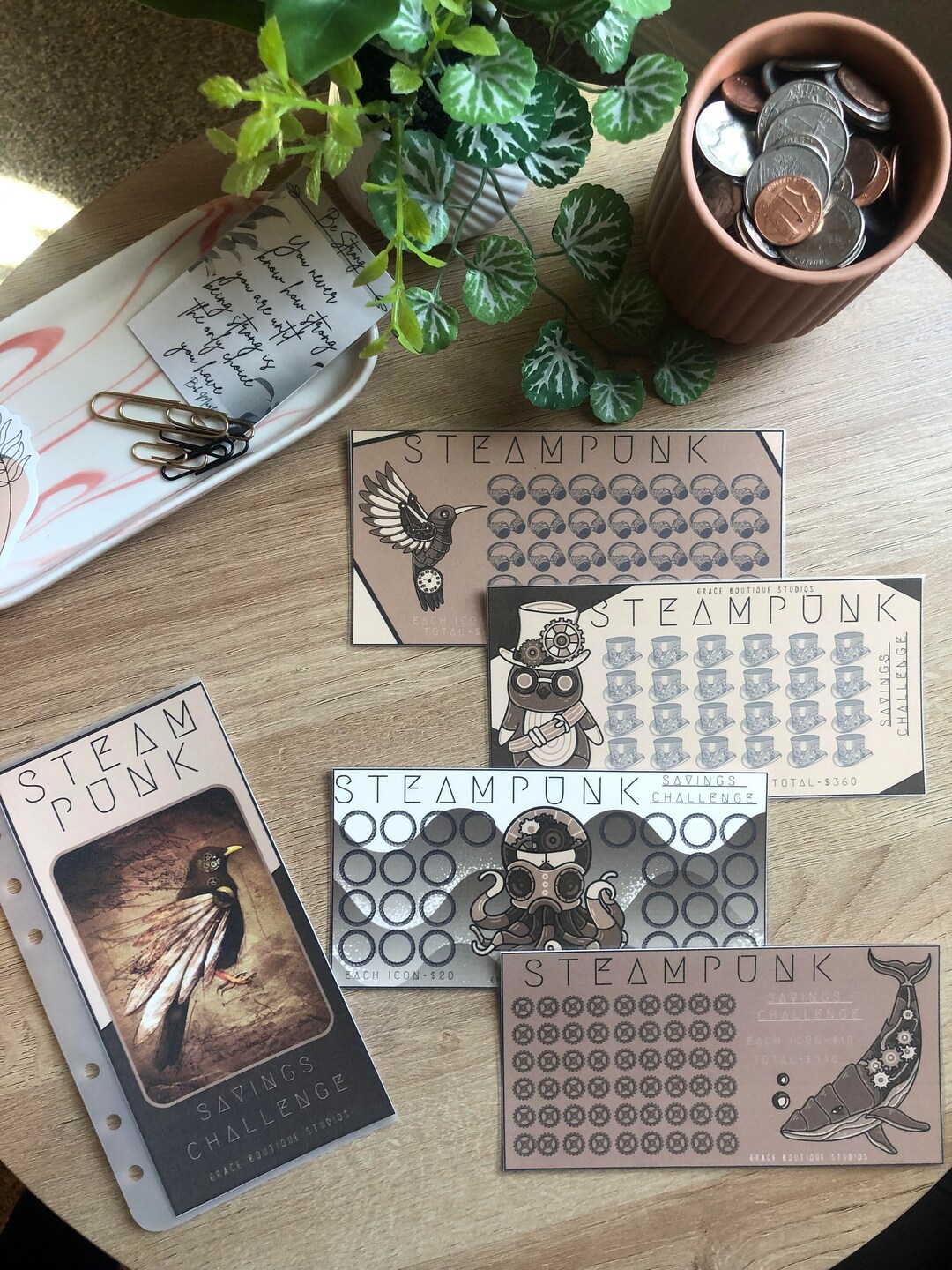 STEAMPUNK Saving Challenge Bundle Four Saving Tracker, One Handmade ...