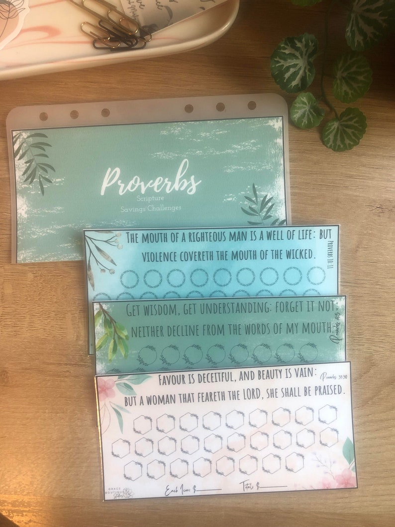 Scripture Saving Tracker Set of 3 A6 Binder Proverbs Bible Verse Cash ...
