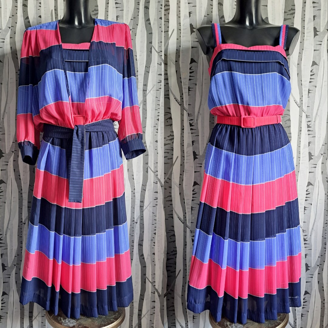 Vintage Late 1970s Blue and Pink Stripe Summer Dress by Ein Fink Modell ...