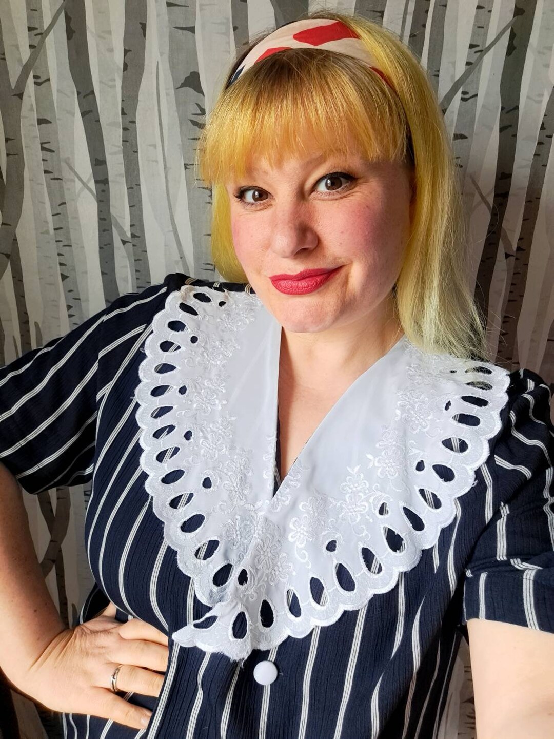 Plus Size Vintage Nautical Tunic Top With an Oversized Lace Collar ...