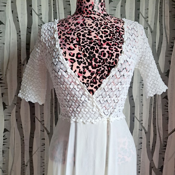 French 1970s white boho negligee robe with short slee… - Gem