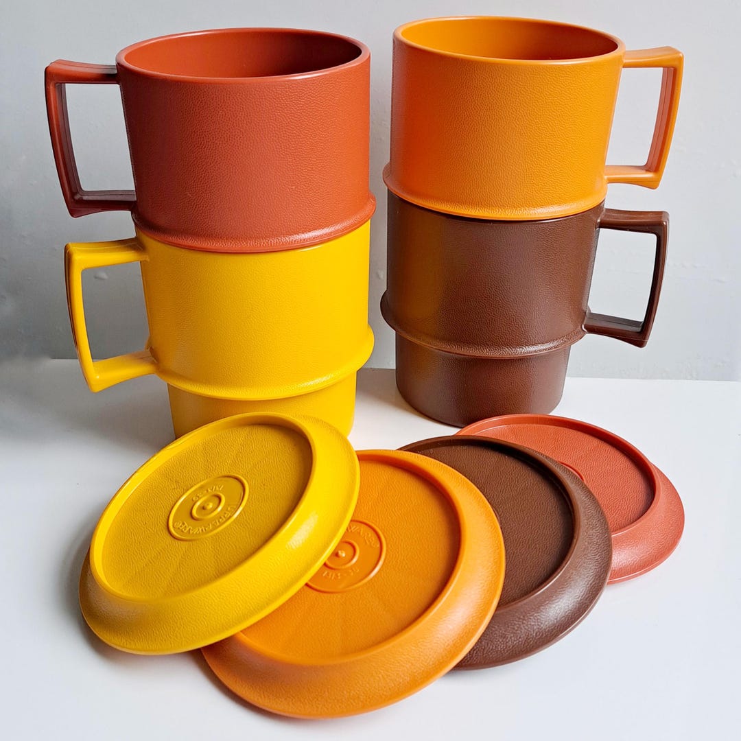 Vintage 1970s Tupperware 1312 Mugs With Lids. Set of Four 70s Orange ...