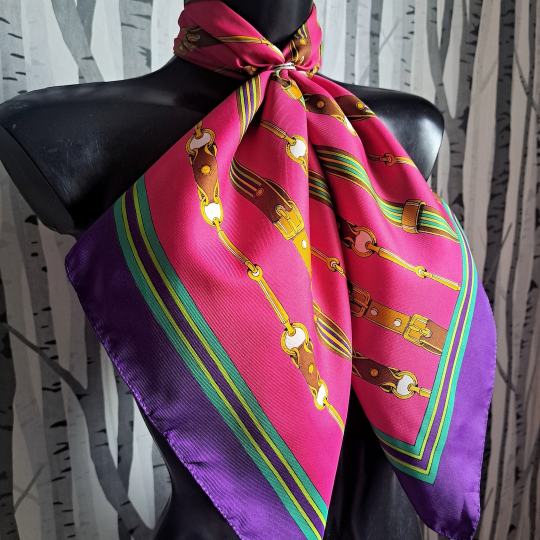 Beautiful Large Italian Scarf in Bright Pink, Purple and Green. Vintage ...