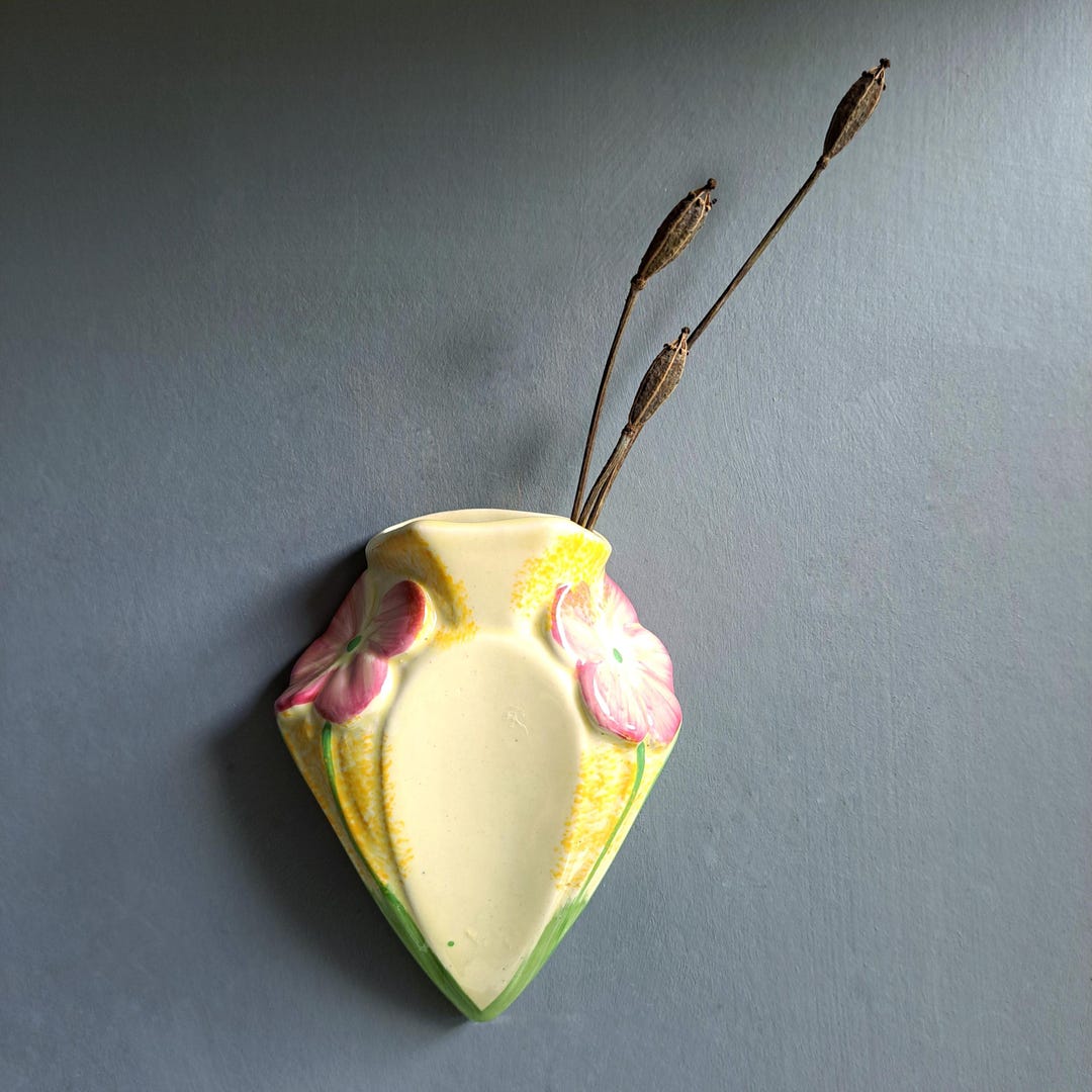 Small 1920s Wall Mounted Posy Vase With Hand Painted Floral Glaze. Art ...