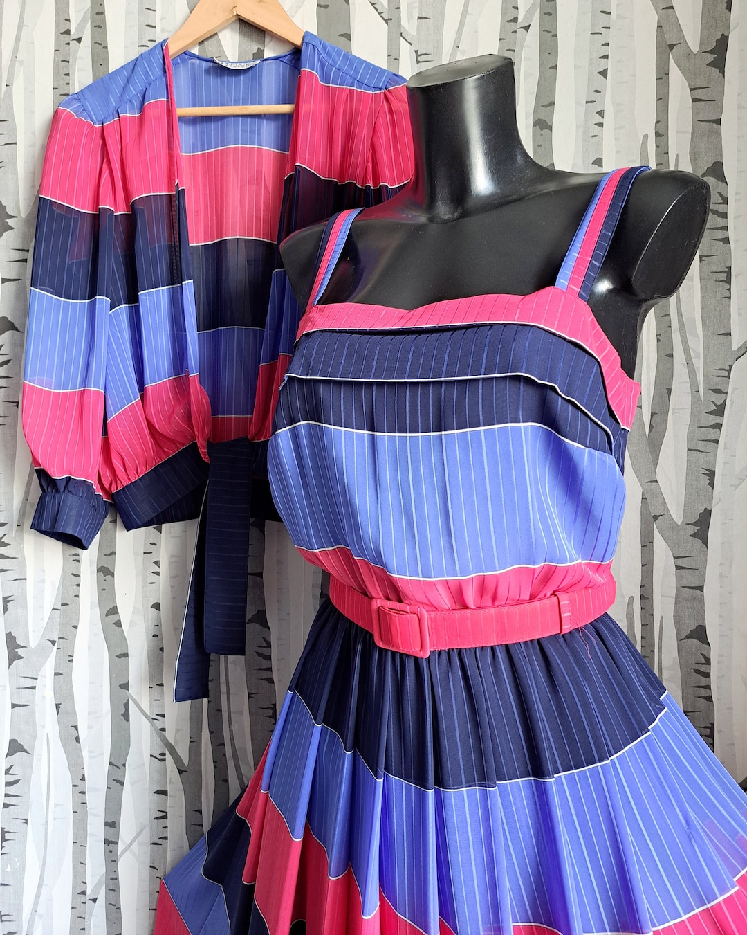 Vintage Late 1970s Blue and Pink Stripe Summer Dress by Ein Fink Modell ...