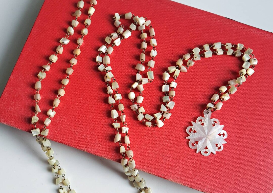 Very Long String of Mother of Pearl With a Star Pendent. Long - Etsy