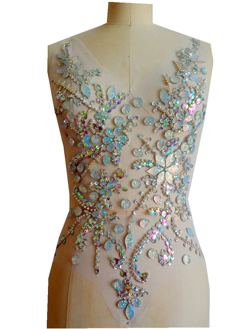 Sparkling Bodice Rhinestone Appliques Lace Applique With Beads Sequin ...