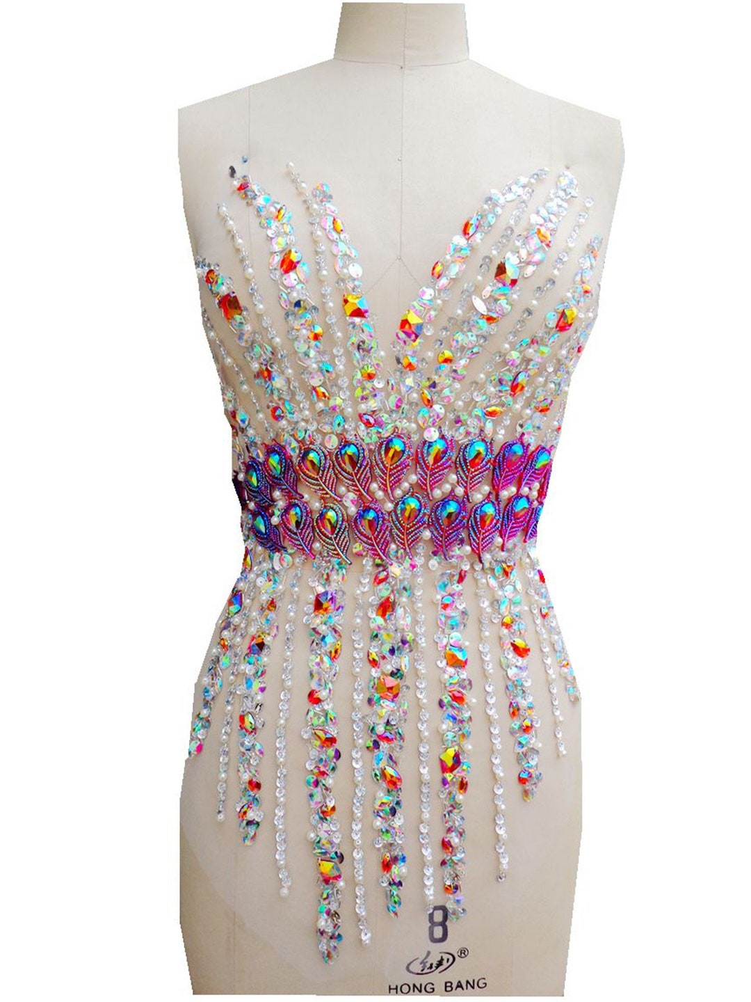 Handmade Bodice Rhinestone Appliques Colorful Lace Applique With Beads ...