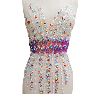 Handmade Bodice Rhinestone Appliques Colorful Lace Applique With Beads ...