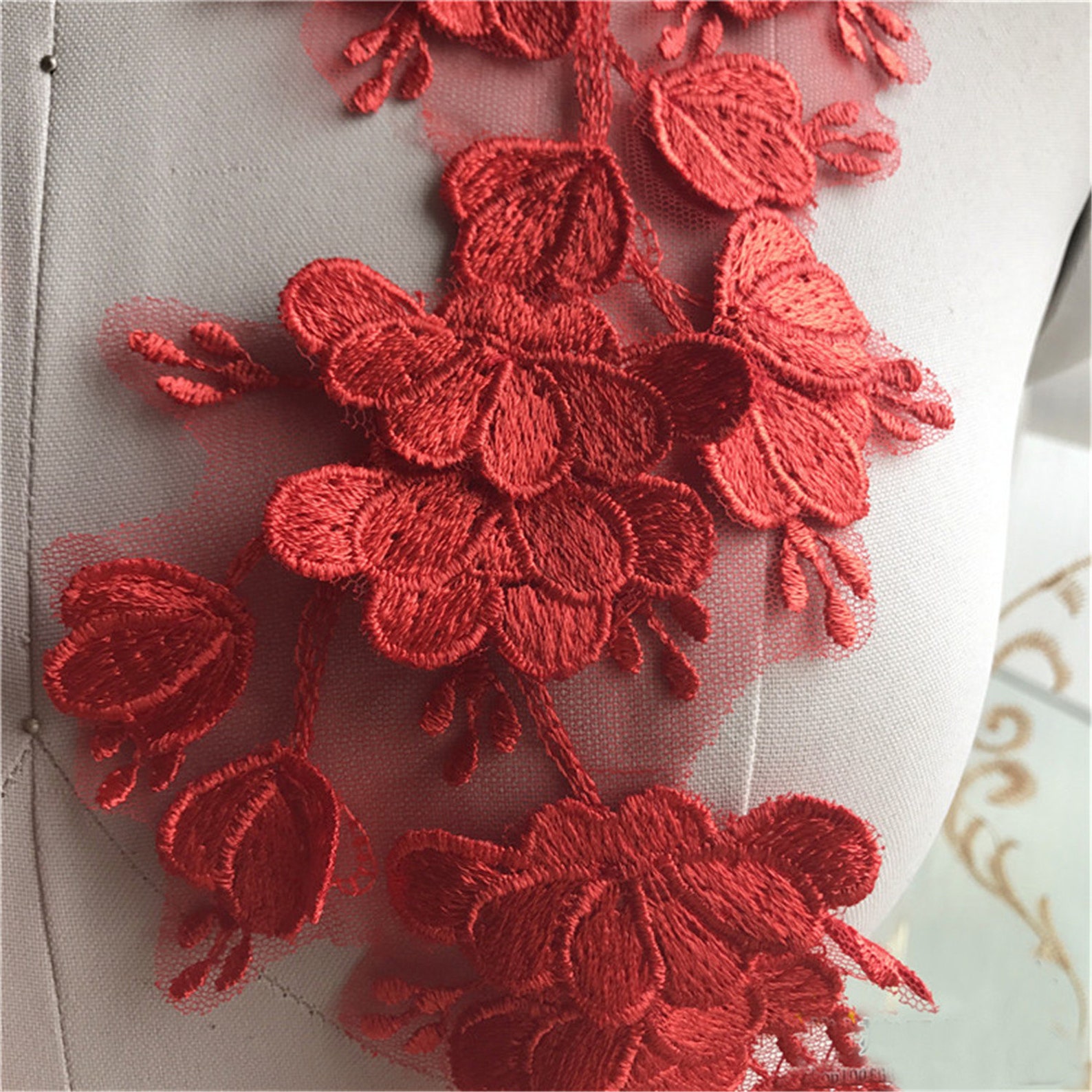 3D Flower Embroidery Lace Applique Patch for Bridal Couture Dress Veil ...