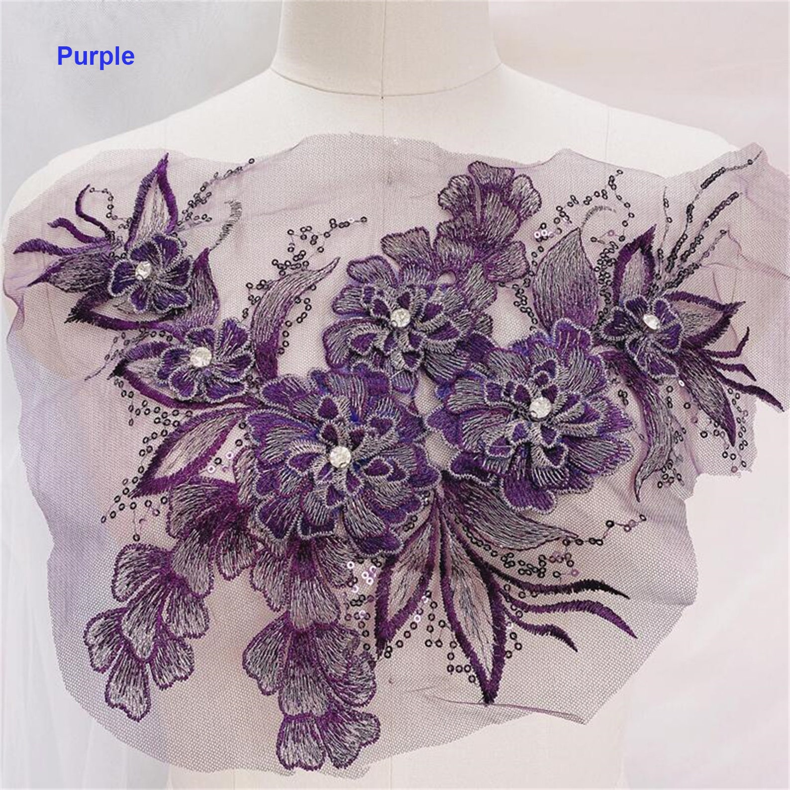 9 Colors Lace Applique 3D Flower Embroidery Lace Patch With Sequin for ...