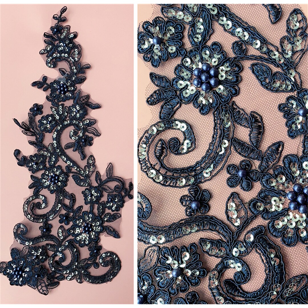 11 Colors Corded Embroidery Lace Applique Lace Patch With Pearl Sequin ...