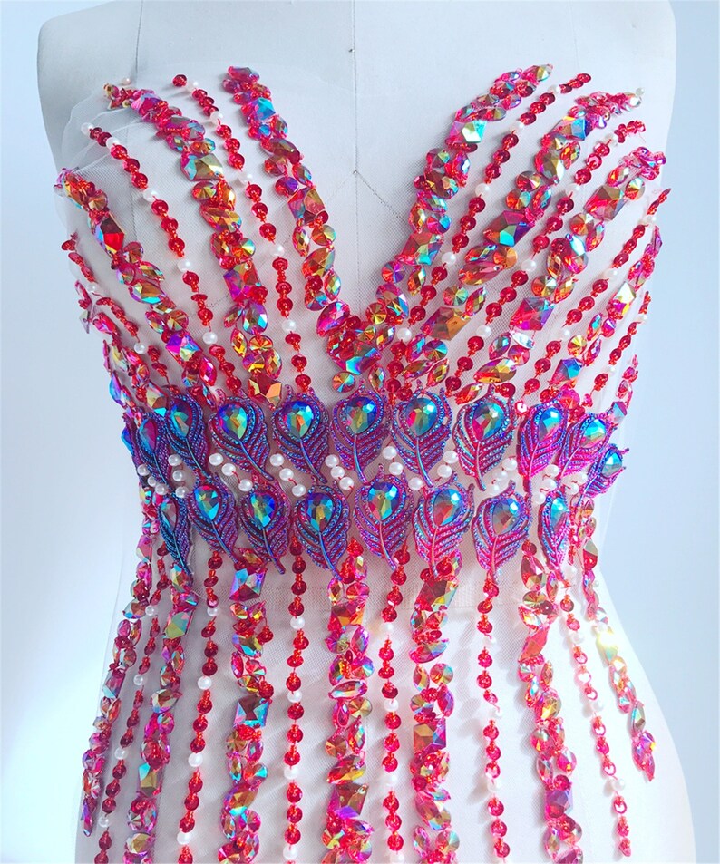 Handmade Bodice Rhinestone Appliques Colorful Lace Applique - Etsy