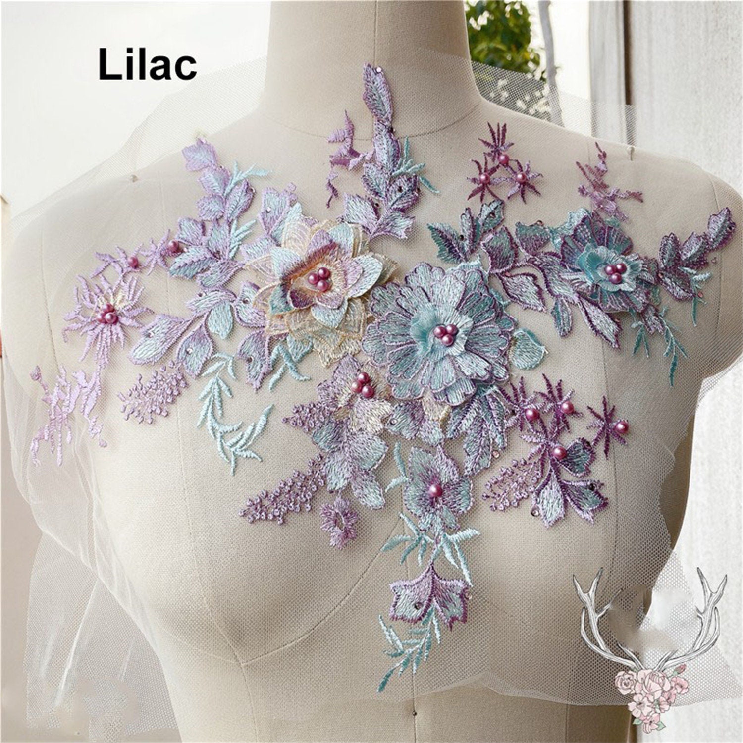 8 Colors Lace Applique 3D Flower Embroidery Lace Patch With Beads Pearl ...