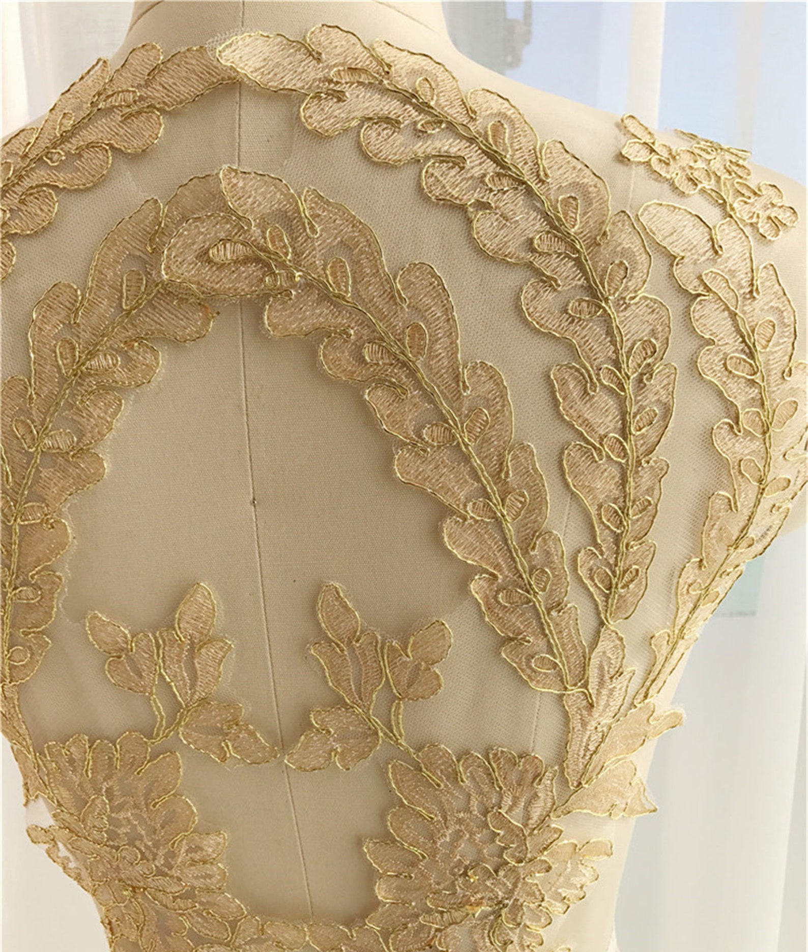 Corded Lace Applique Leaves Embroidery Lace Patch for Bridal Wedding ...