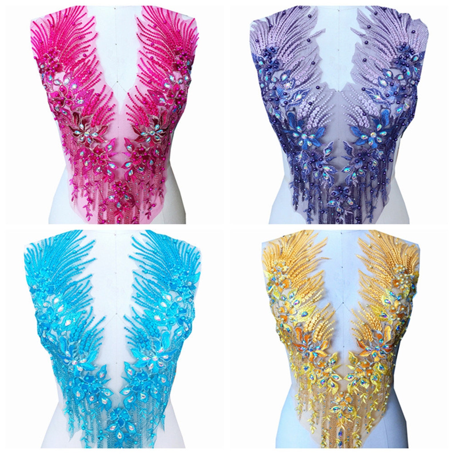 Colorful Bodice Lace Applique Handmade Rhinestone Appliques - Etsy