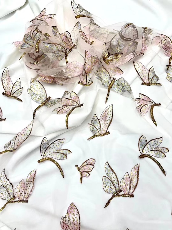 4 Colors Dragonfly Lace Fabric Sequin Tulle Lace Mesh for Girl - Etsy