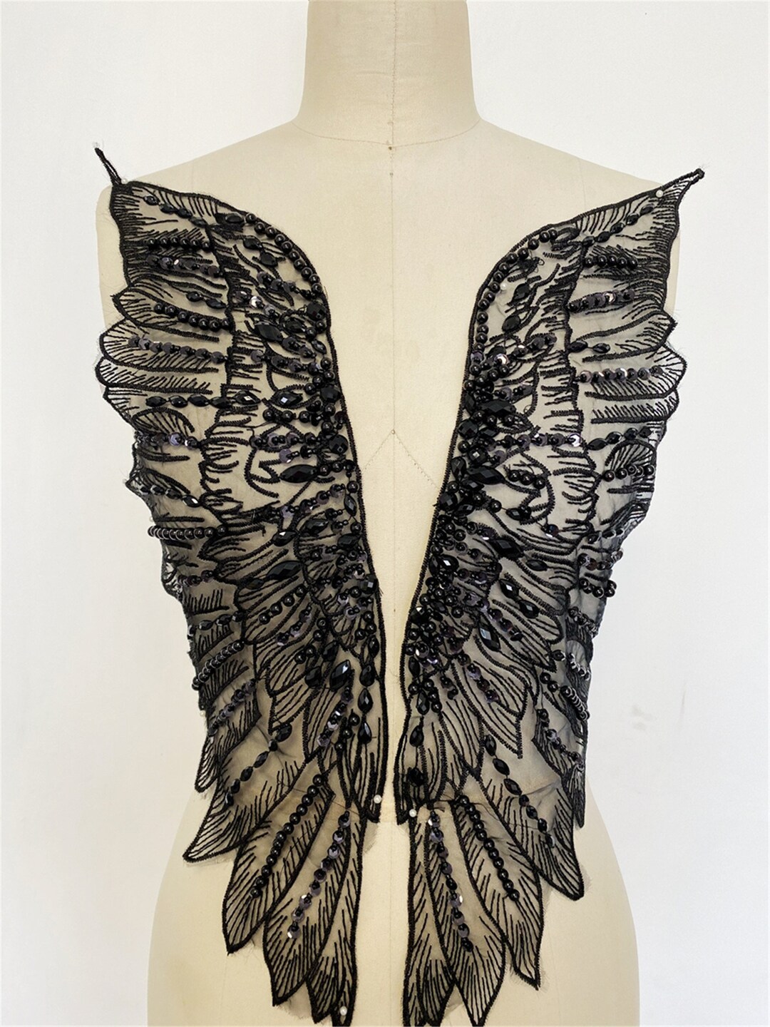 Angel Wing Lace Applique Organza Rhinestone Appliques With 3D Beads ...