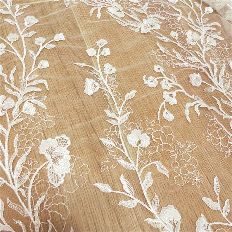 Leaves Lace Fabric Floral Embroidery Applique Trims for Bridal Wedding ...
