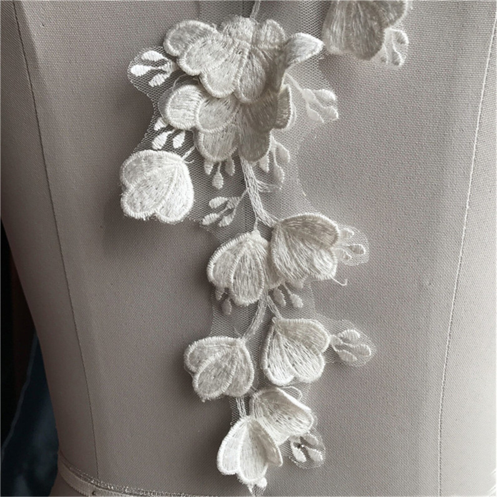 3D Flower Embroidery Lace Applique Patch for Bridal Couture Dress Veil ...