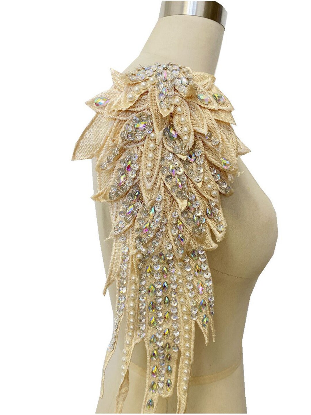 Angel Wing Rhinestone Applique Bodice Lace Appliques for Bridal Couture ...