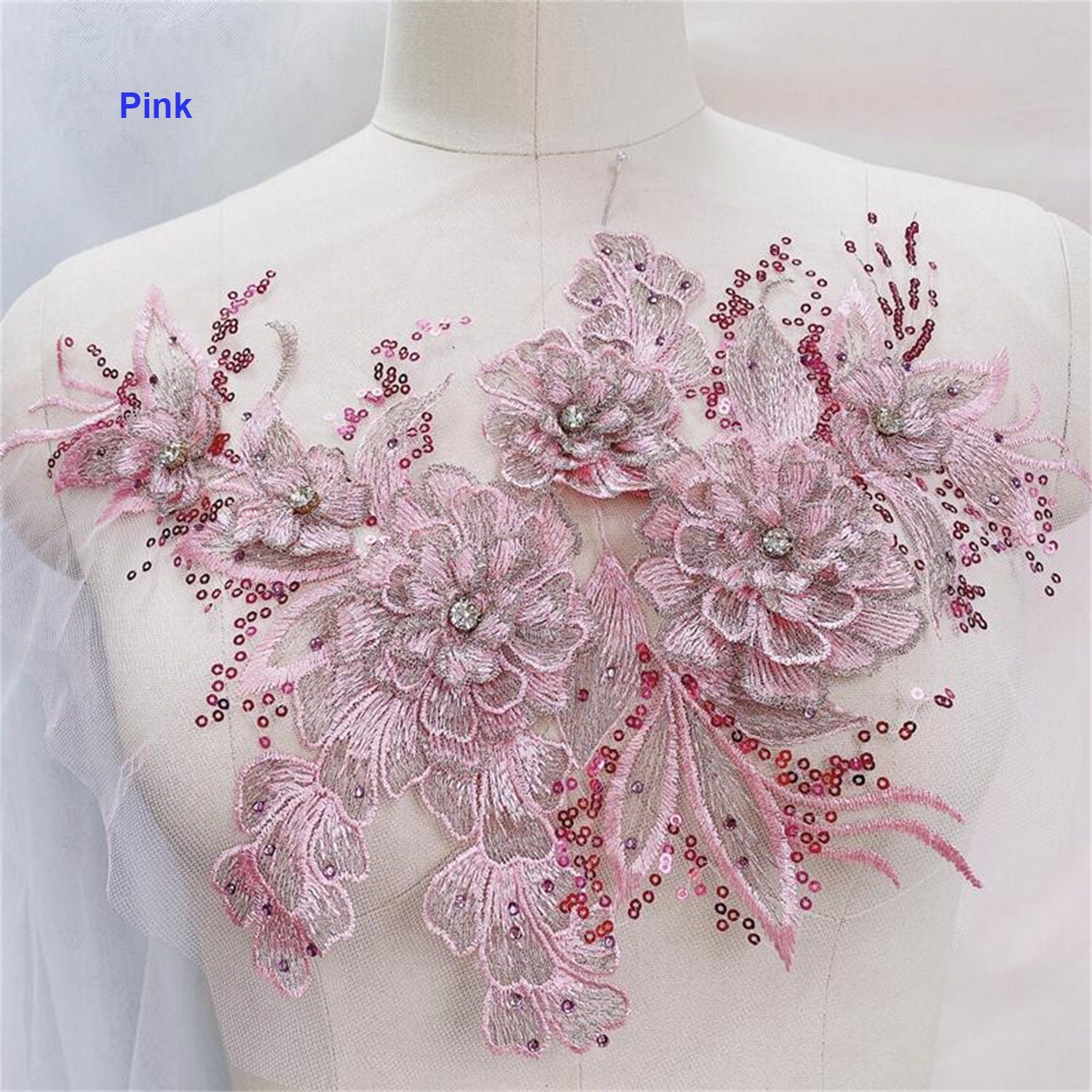 9 Colors Lace Applique 3D Flower Embroidery Lace Patch With Sequin for ...