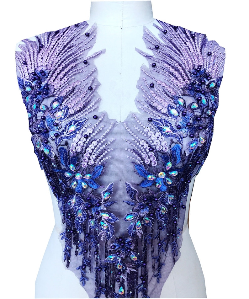 Colorful Bodice Lace Applique Handmade Rhinestone Appliques for Bridal ...