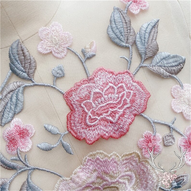 Pink Flower Embroidery Lace Applique Patch for Bridal Couture - Etsy