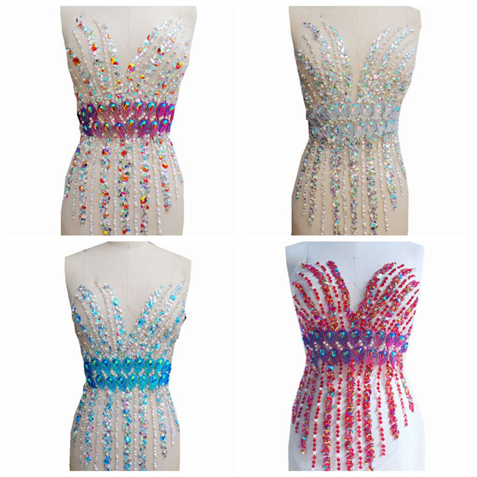 Handmade Bodice Rhinestone Appliques Colorful Lace Applique - Etsy